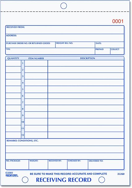 Amazon.com : Rediform Receiving Record, Carbonless Triplicate, 5.5 x 7. ...