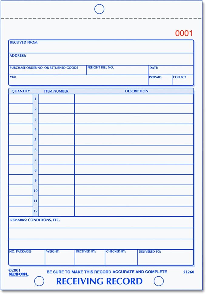 Amazon.com : Rediform Receiving Record, Carbonless Triplicate, 5.5 x 7. ...
