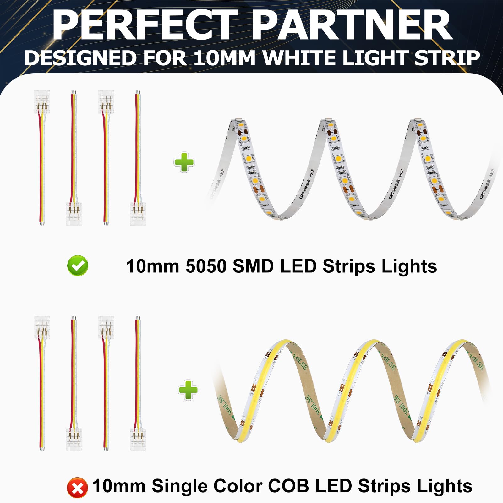 Snapklik.com : LED Connectors 3Pin 10mm, 10 PCS Pigtail Connector ...