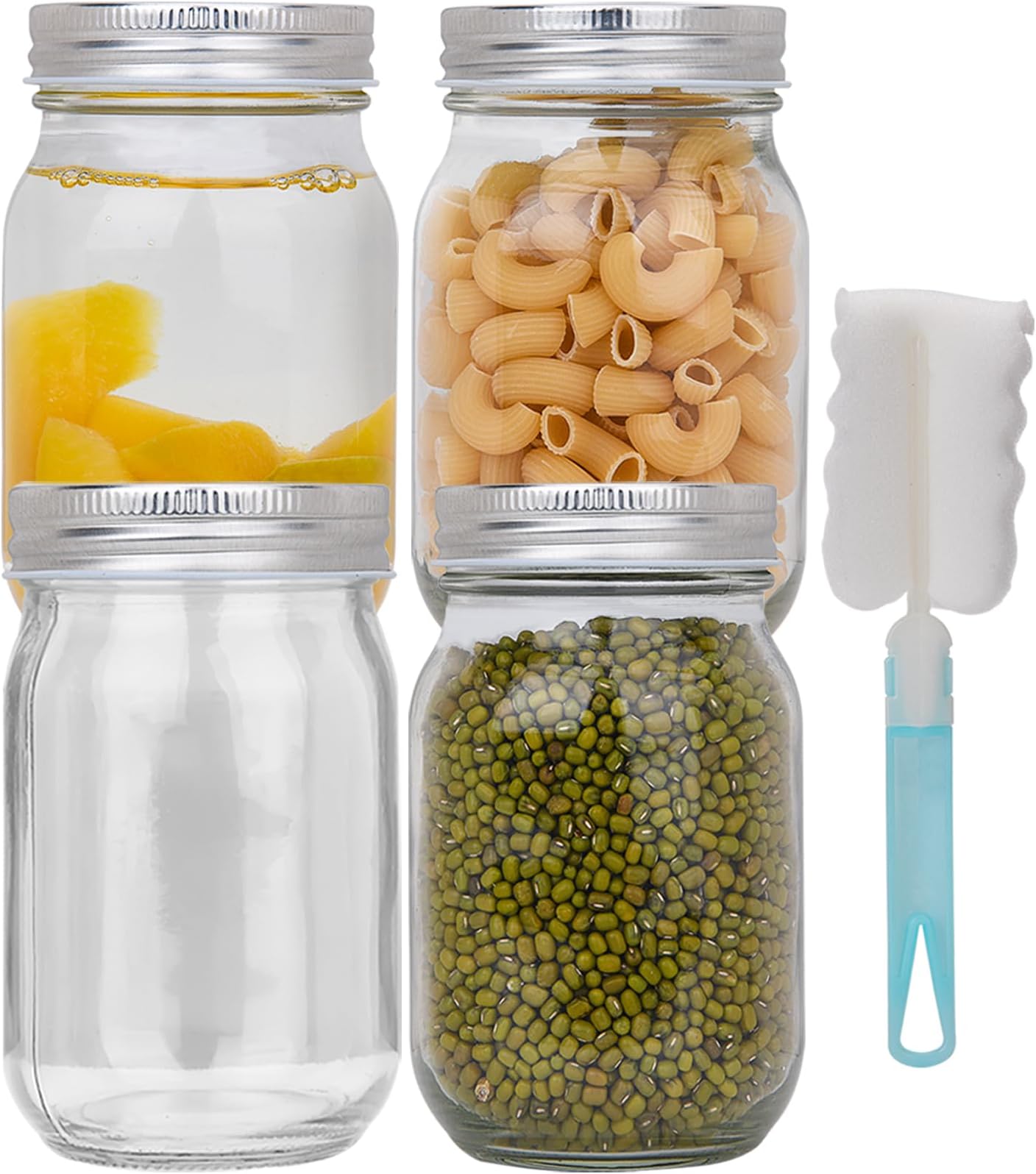 Hisredsun 4Pack 1000ml Wide Mouth Glass Mason Jars with sealed lids ...