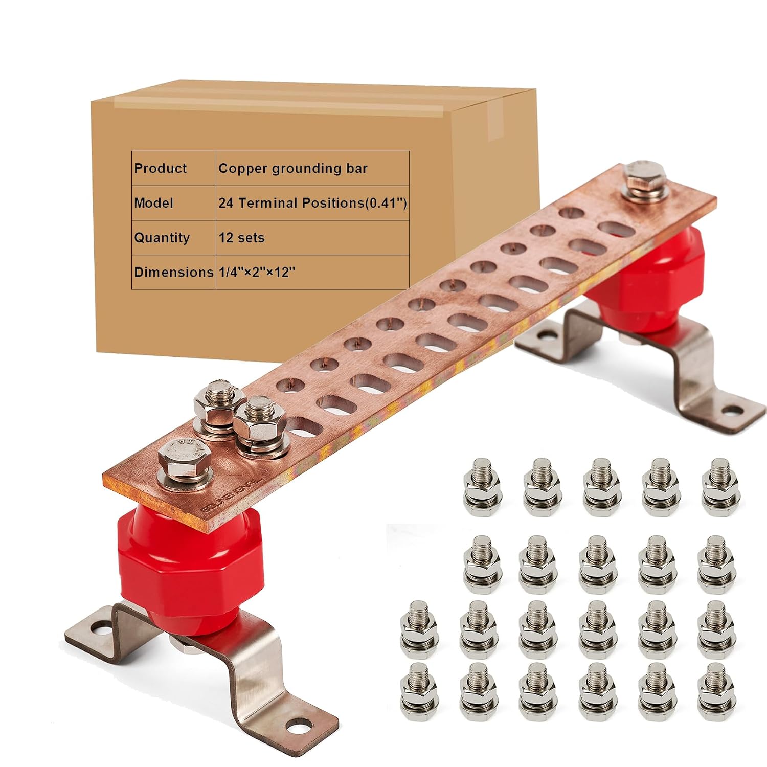 12PCS Project Pack Grounding Bar Kit, 12" Heavy-Duty Grounding Bus Bar ...
