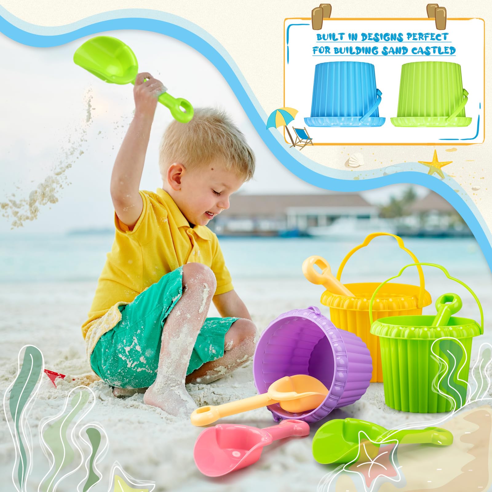 72 Pcs Sand Buckets and Shovels for Kids Bulk, 5.5 Inch Beach Bucket ...