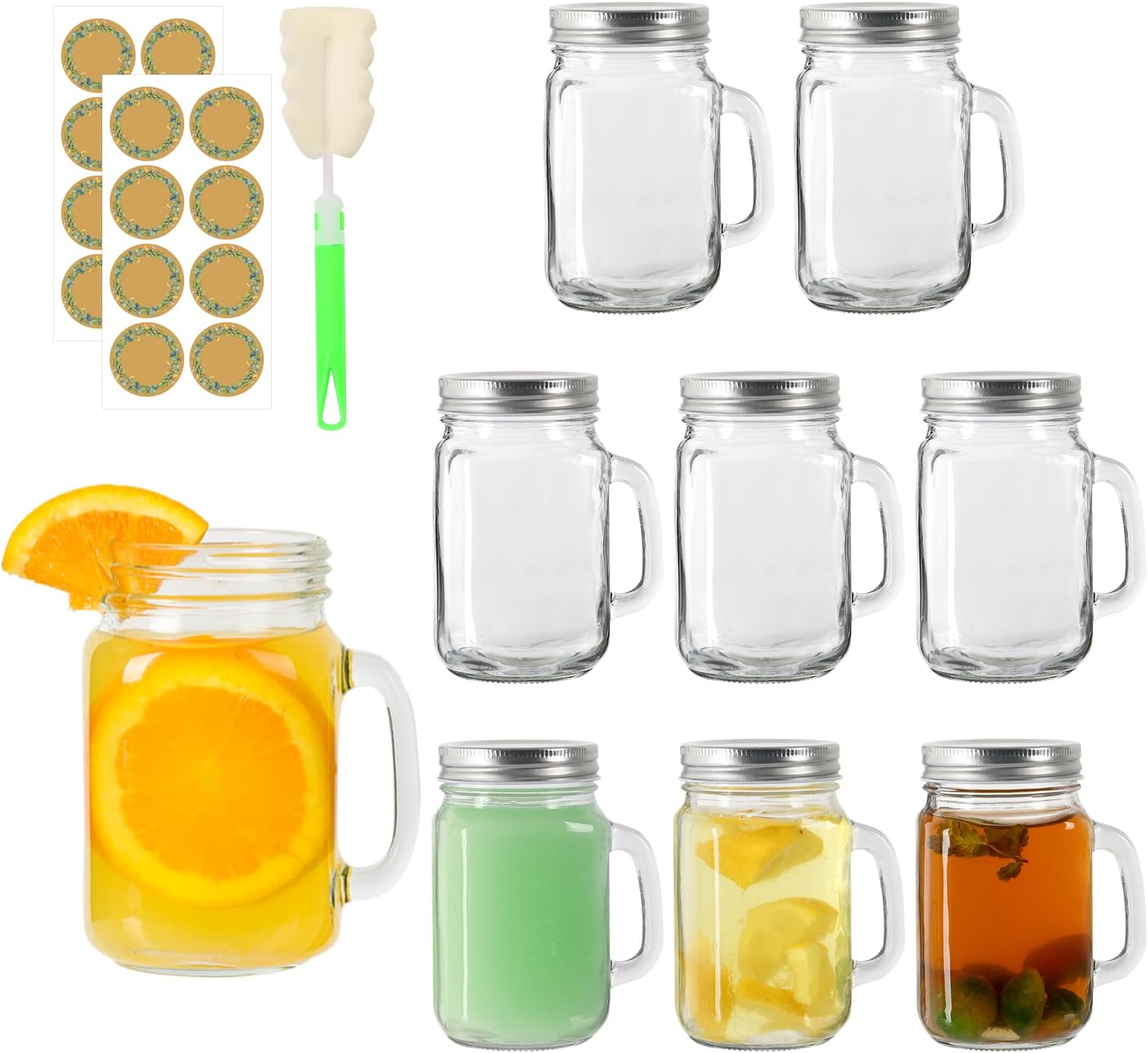 Amazon.com: SZUAH Mason Jars 16oz with Handle-Mason Jar Mugs with Lid ...