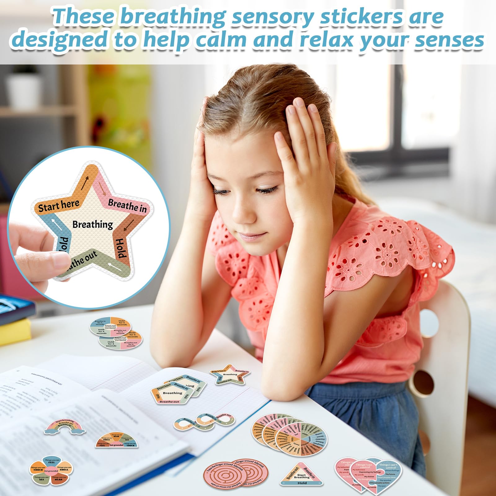 Snapklik.com : 96 Pcs Breath Calm Anxiety Sensory Stickers Reusable ...
