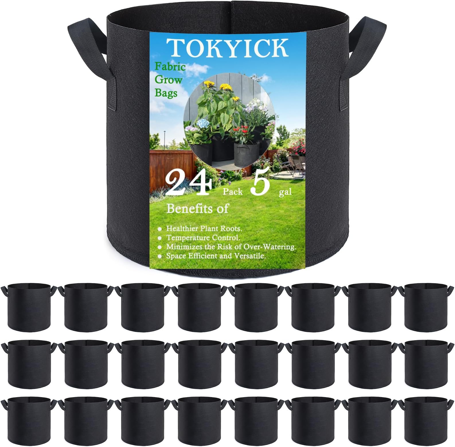 Amazon.com : LANCHANCE 24 Pack Grow Bags 5 Gallon,Heavy Duty Fabric ...