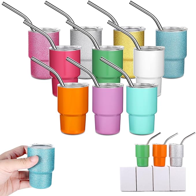 Amazon.com | Needbrock 10 Pcs Mini Tumbler Shot Glass with Straw, 3oz ...