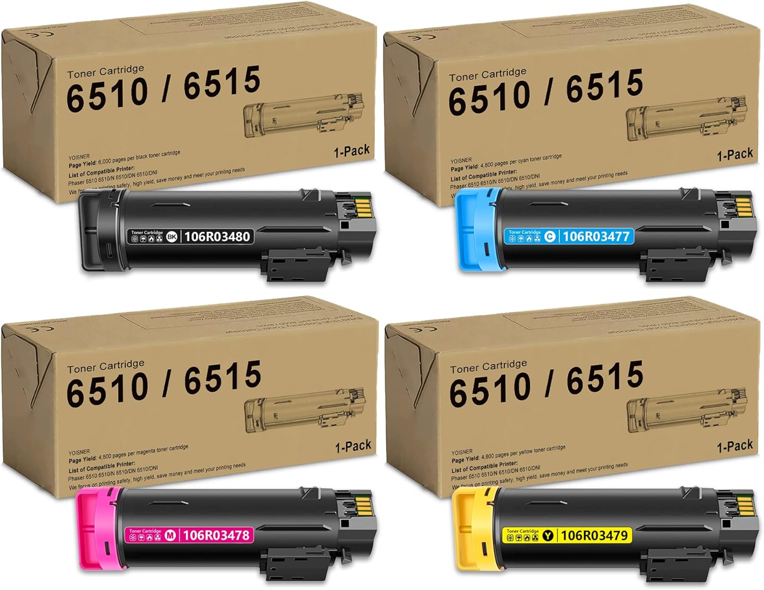 Amazon.com: 6515 Toner Cartridges Set (4 Pack Black/Cyan/Magenta/Yellow ...