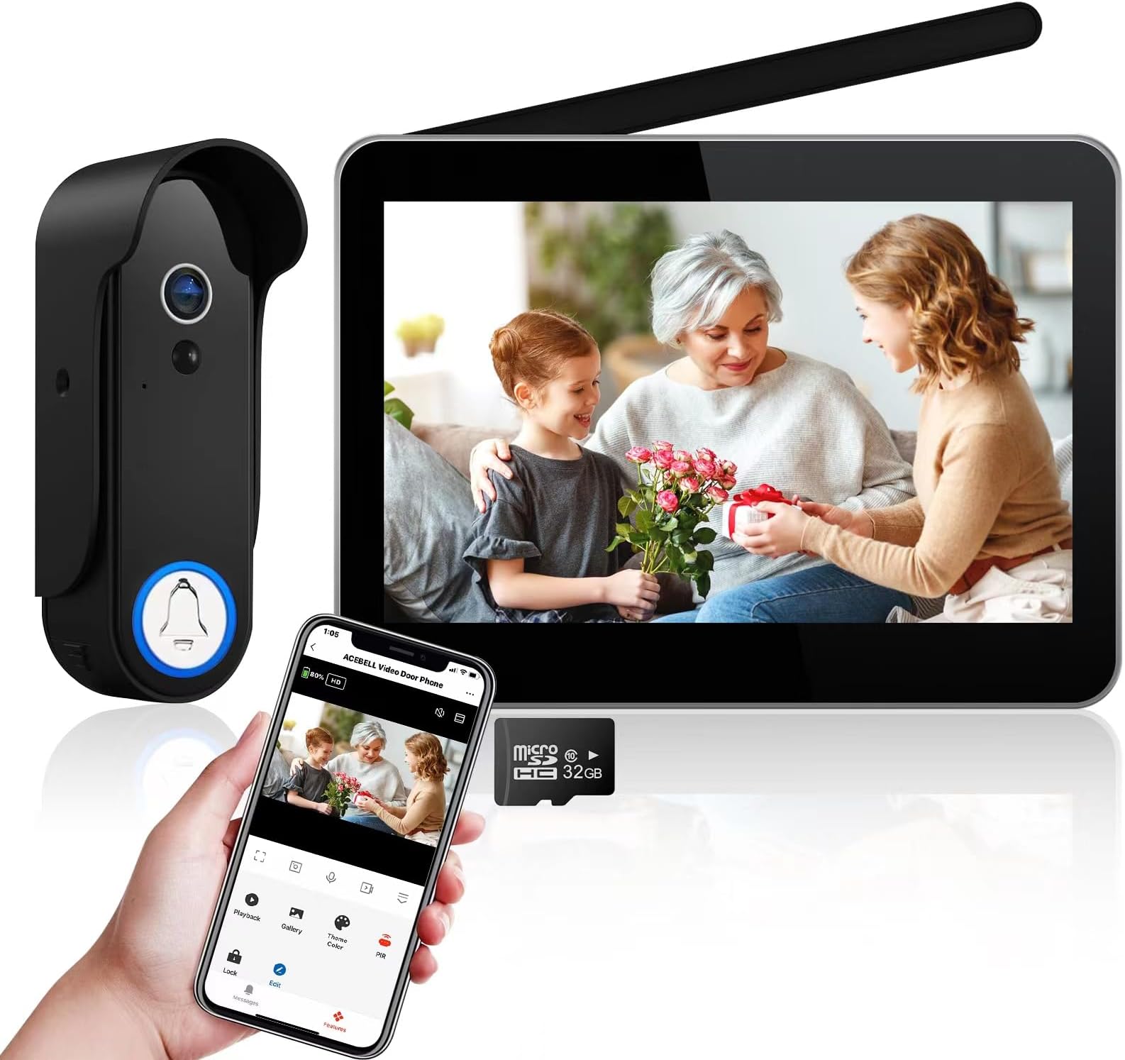 Amazon.com : ACEBELL Wireless WiFi Video Doorbell Intercom System ...