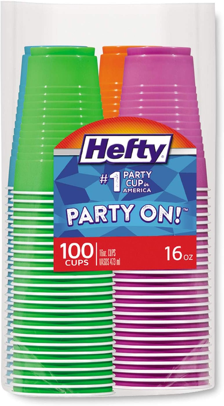 Amazon.com: Hefty Party On Disposable Plastic Cups, Assorted, 16 Ounce ...