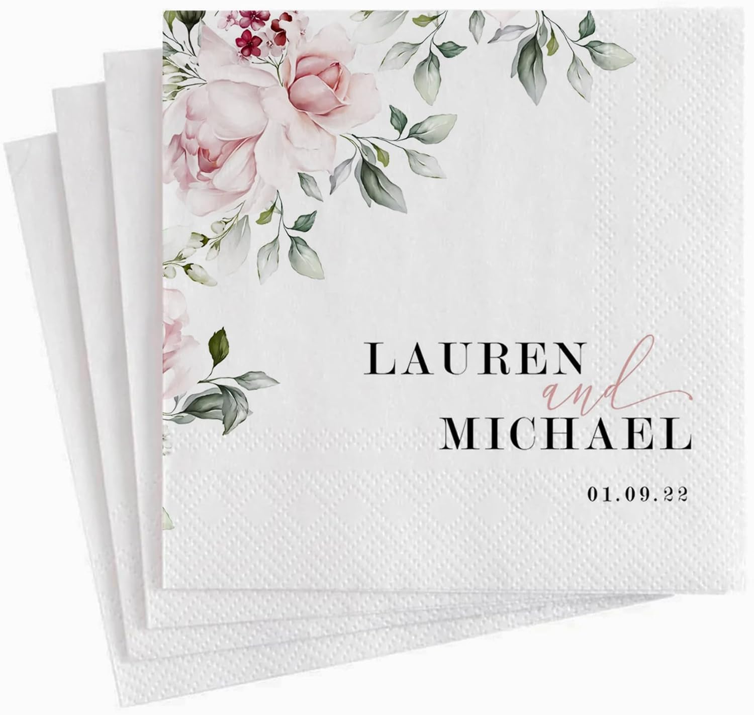 Amazon.com: Personalized Wedding Napkins, Elegant Floral Design with ...