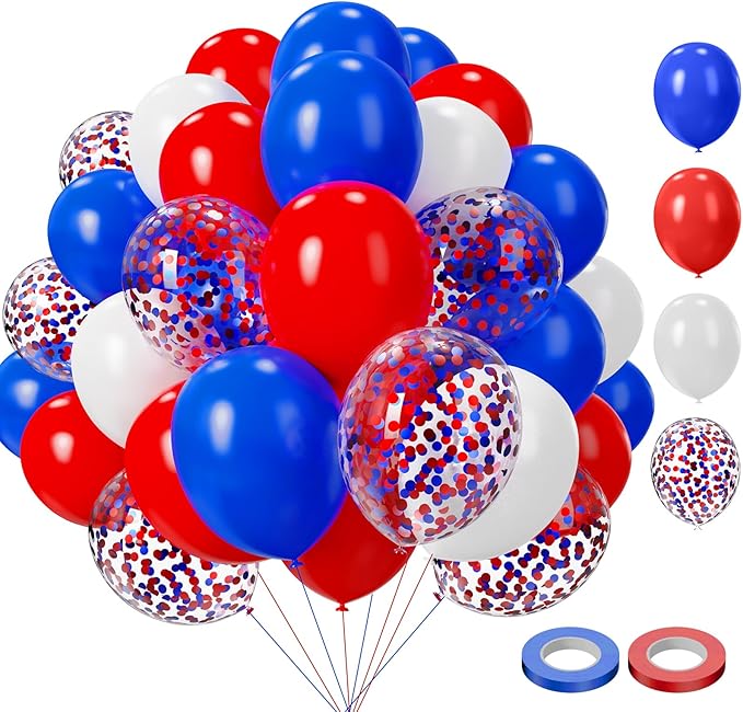 Amazon.com: Red White and Blue Balloons, 75PCS Blue and Red Latex Party ...