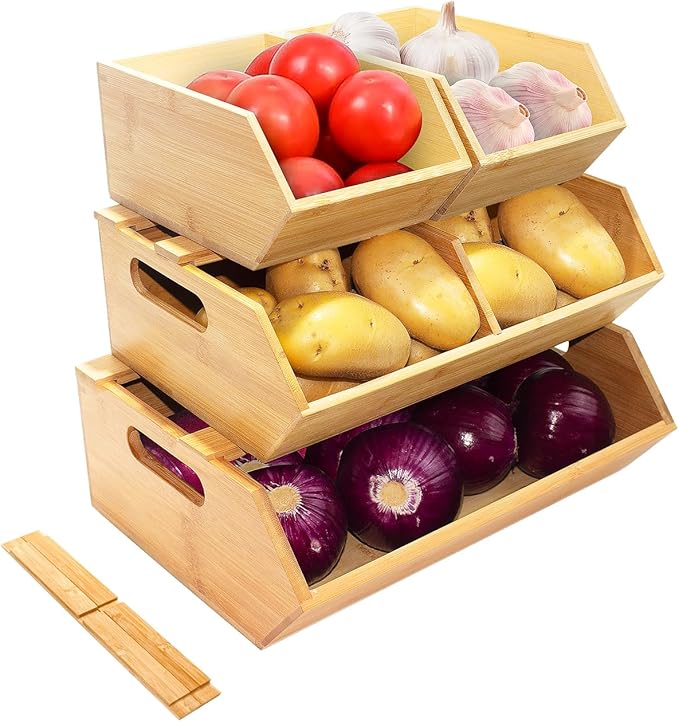 Amazon.com - LIVSMON 4-Piece Bamboo Stackable Storage Bins For Pantry ...