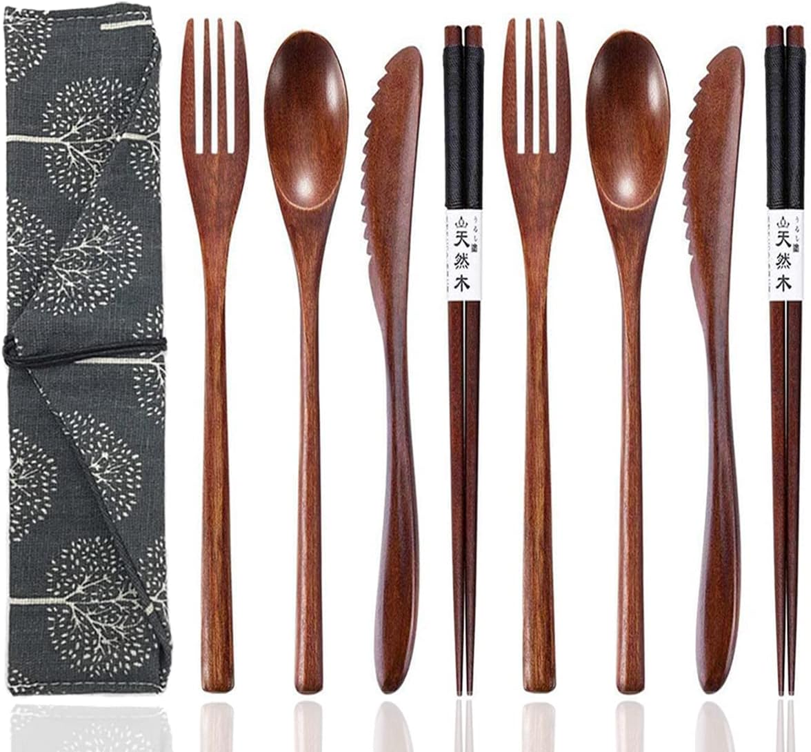 Amazon.com | OKA Reusable Wooden Travel Cutlery Set Japanese Style ...