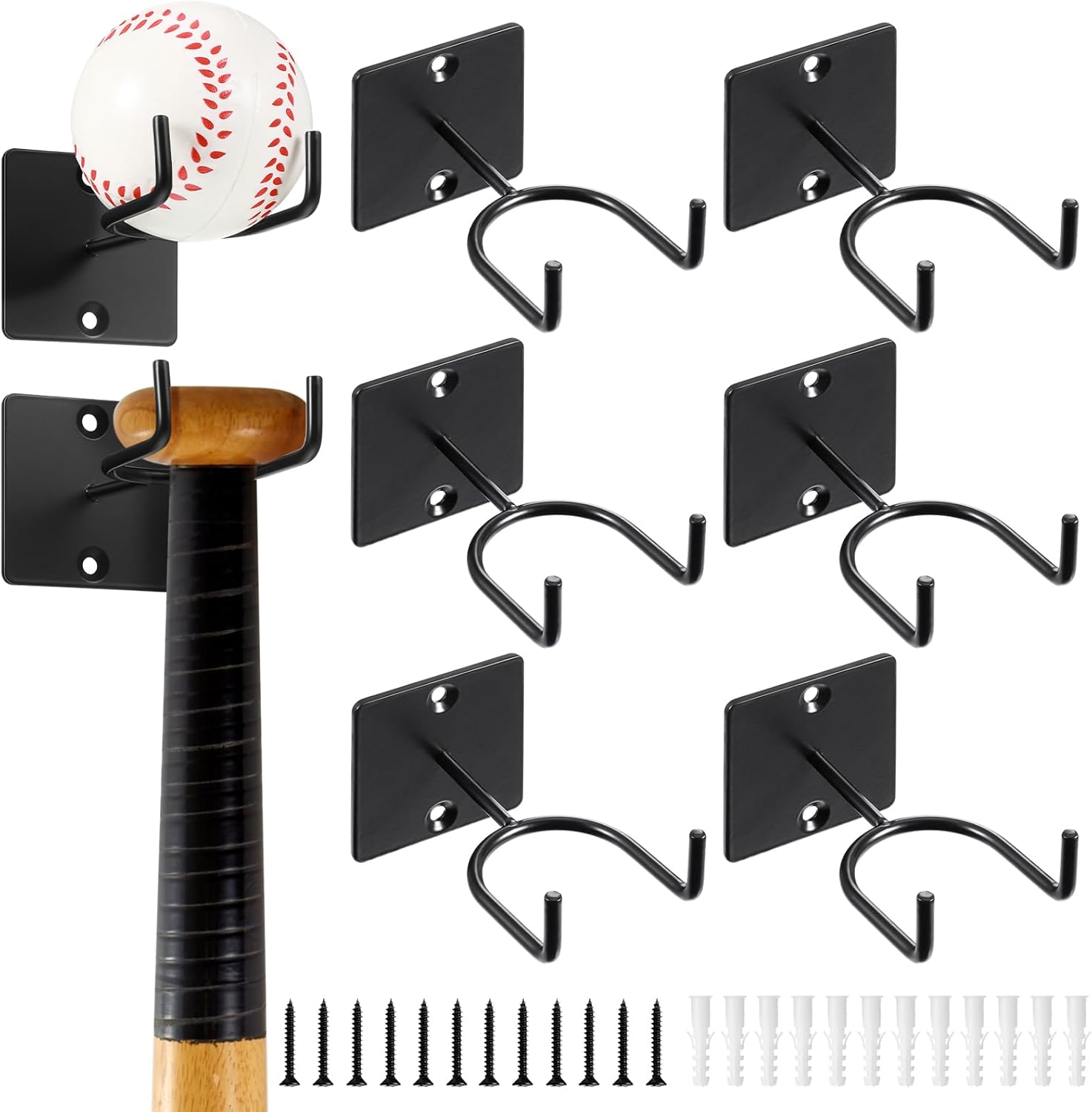 Amazon.com : Sratte 6 Pcs Baseball Bat Holder Wall Mount Baseball ...