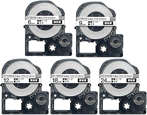 Amazon | キングジム用 テプラ PRO 互換 テープカートリッジ ST6KW ST9KW ST12KW ST18KW ST24KW 5幅セット 6mm 9mm 12mm 18mm ...