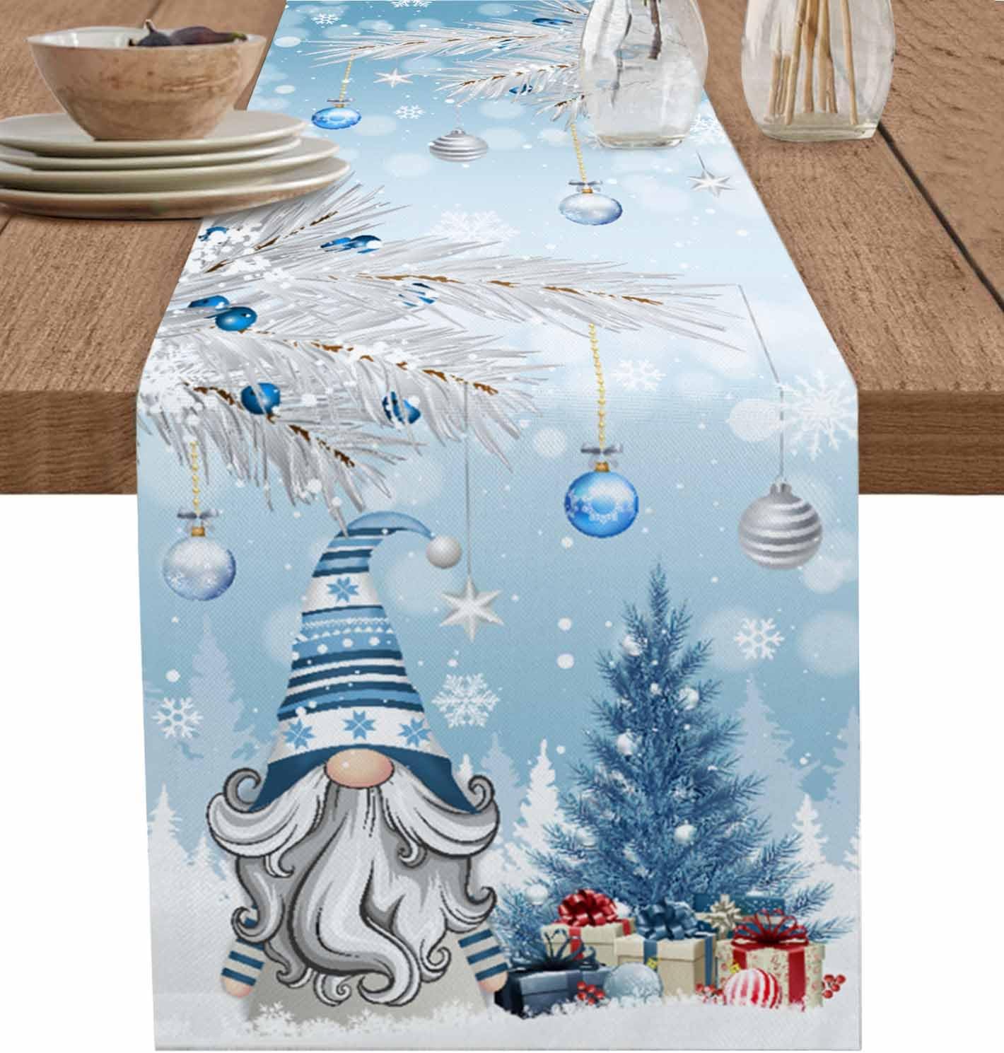 Amazon.com: RisQiten Blue Gnomes Christmas Table Runner - 90 Inch Long ...