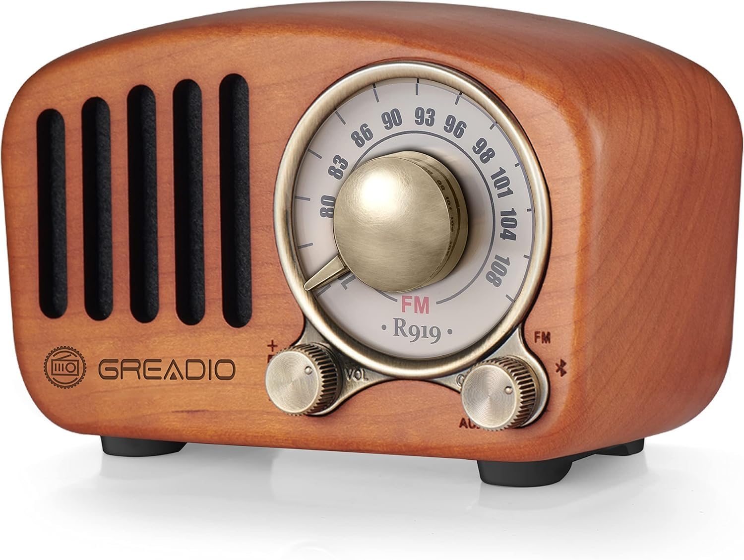 Greadio Vintage Radio Retro Bluetooth Speaker, Cherry Wooden FM Radio ...