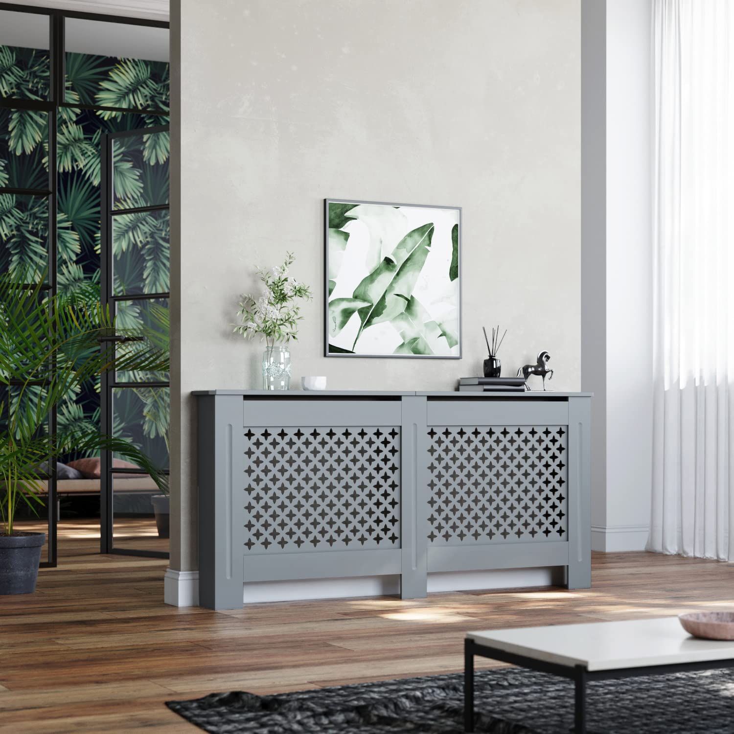 ELEGANT Traditional Radiator Cover Grey Cross Slat Pattern Radiator ...