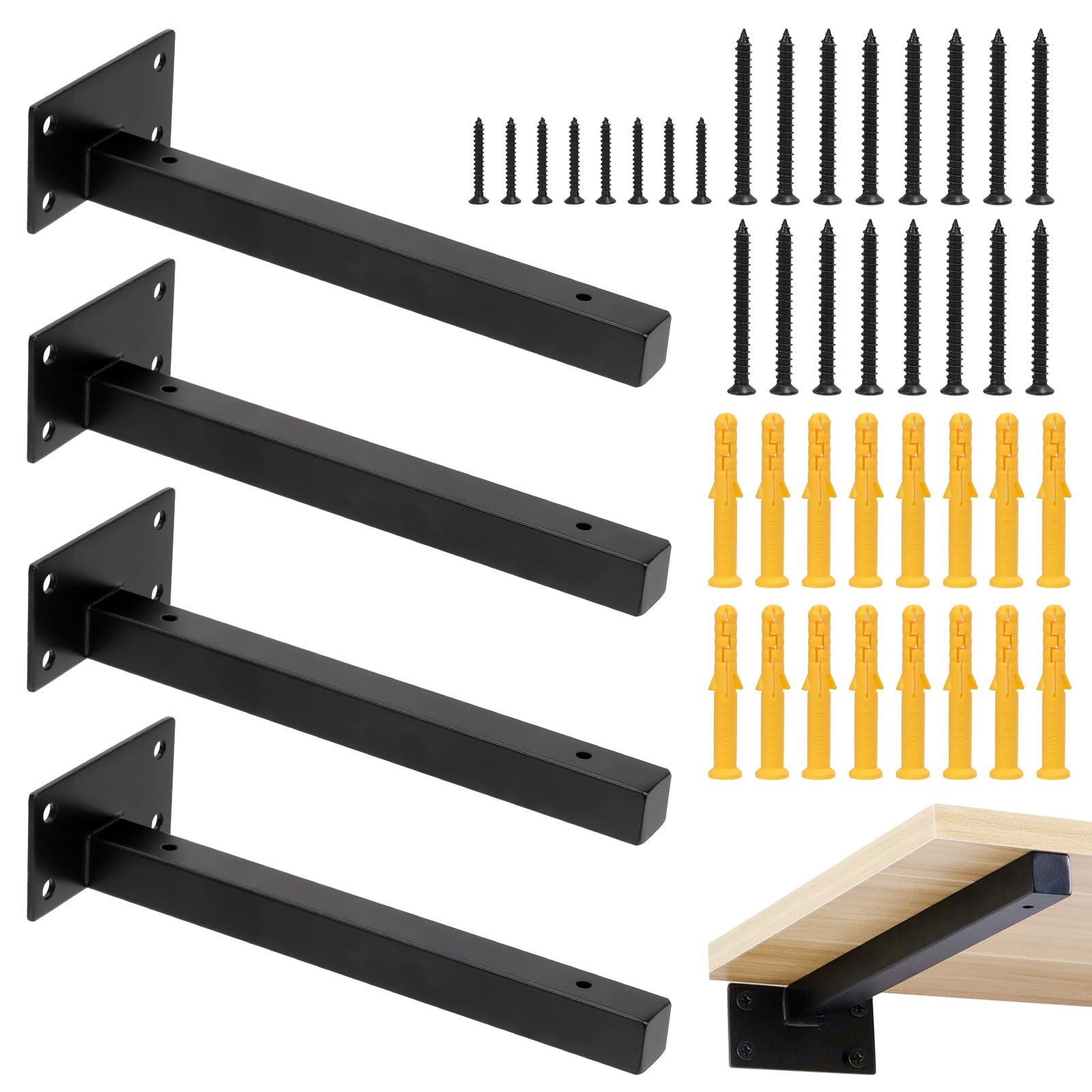 Rustark 4 Pack 8 Inch Black Floating Shelf Brackets Heavy Duty Wall ...