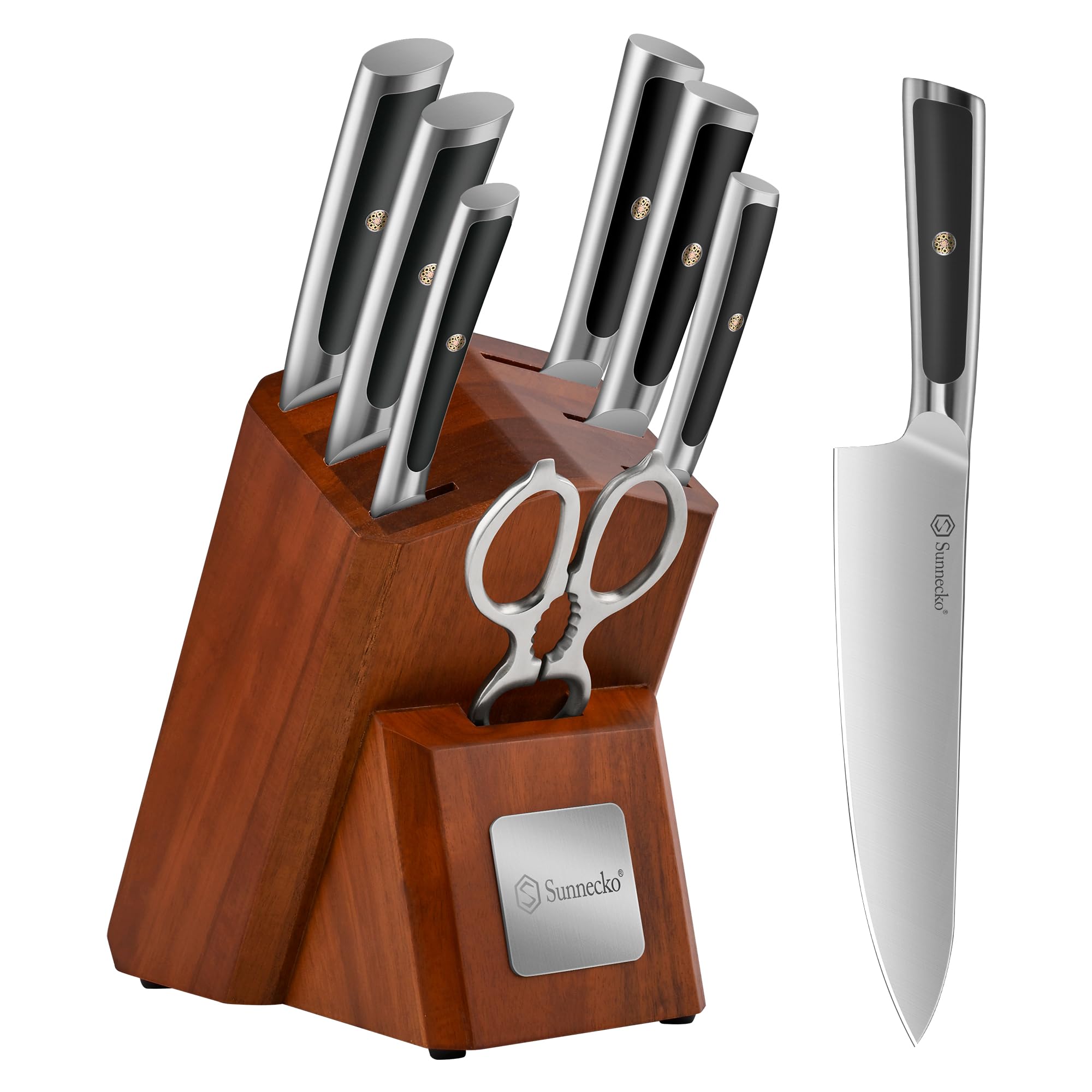 Amazon.com: Sunnecko Knife Block Set of 8pcs - Kitchen Knife Set with ...