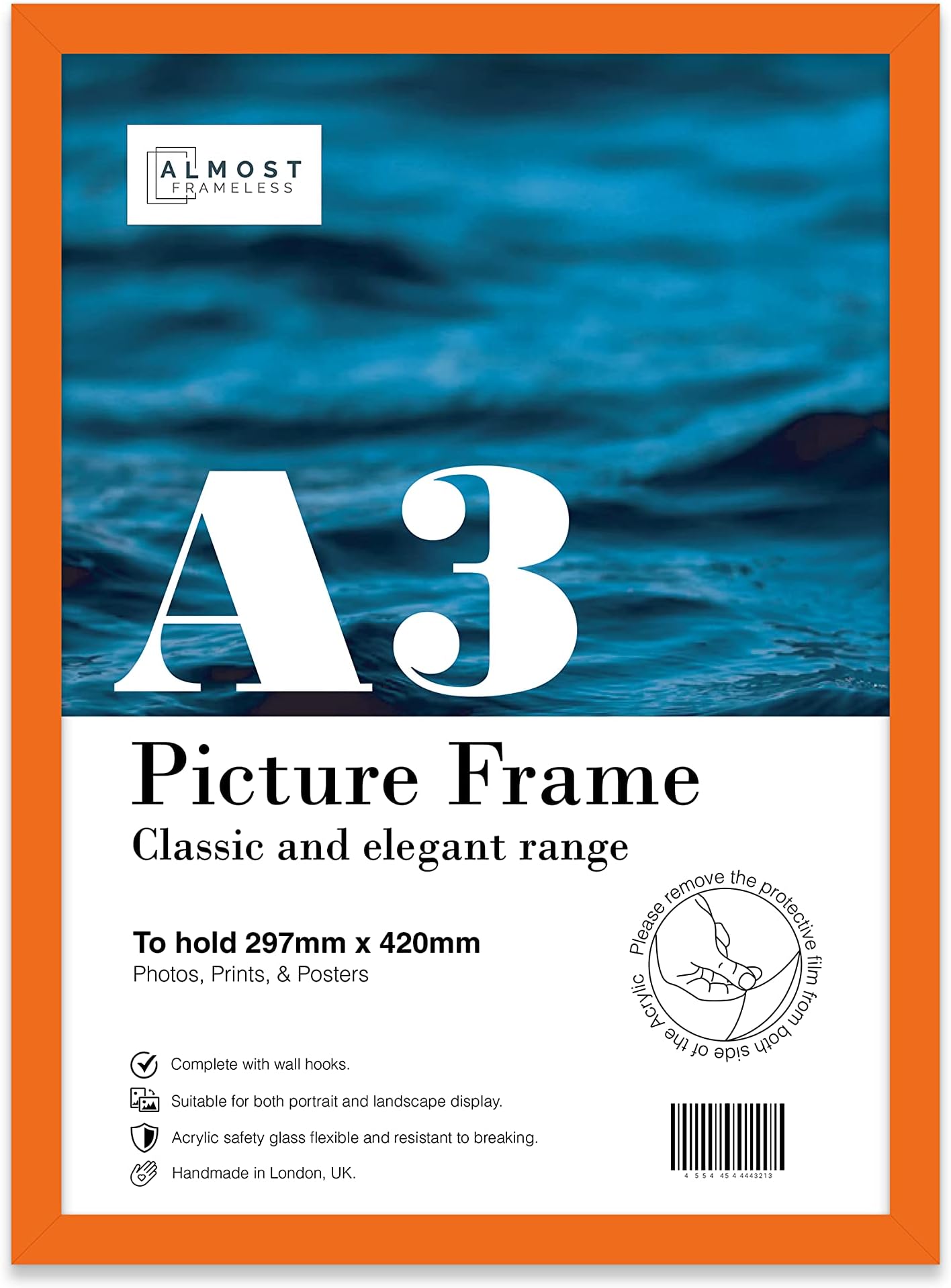Almost Frameless A3 Orange Picture Frame Fits A3 (29.7 x 42cm - 11.7 x ...