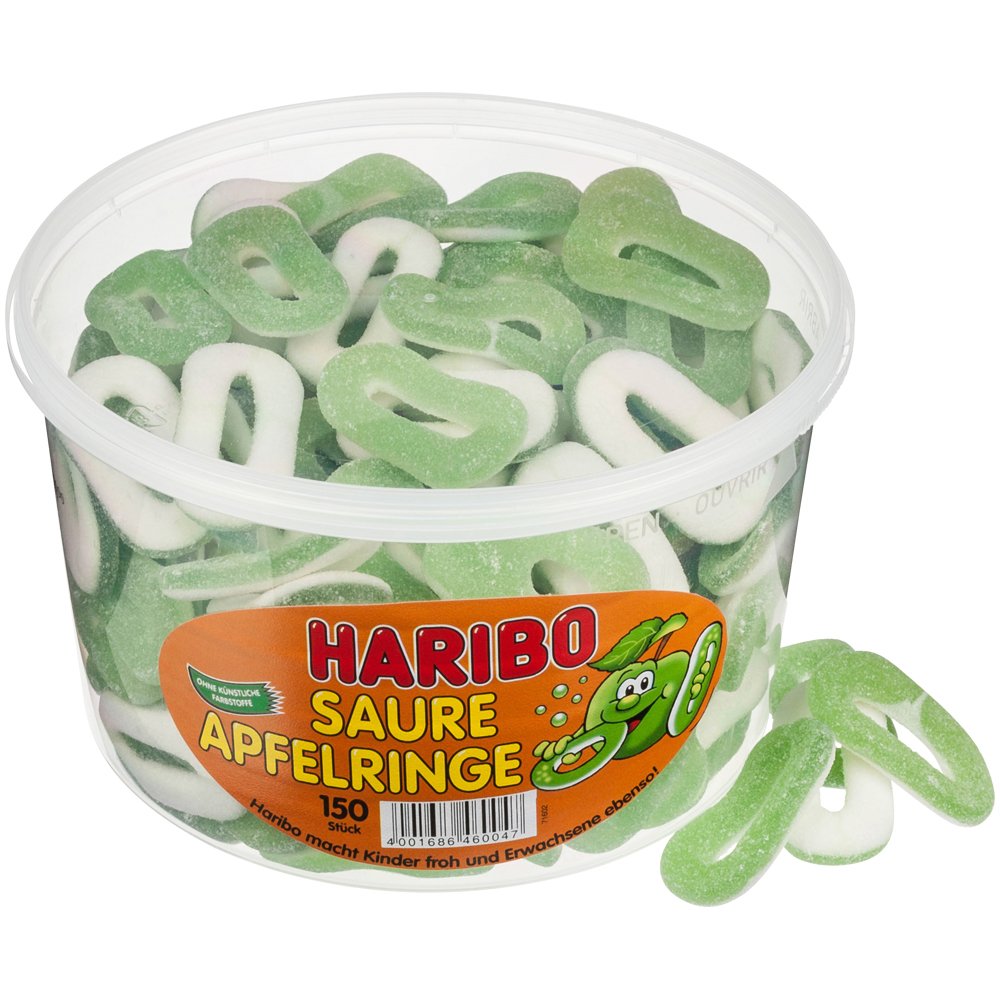 Haribo Saure Apfelringe 150 Stück in Runddose, 1200g : Amazon.de ...