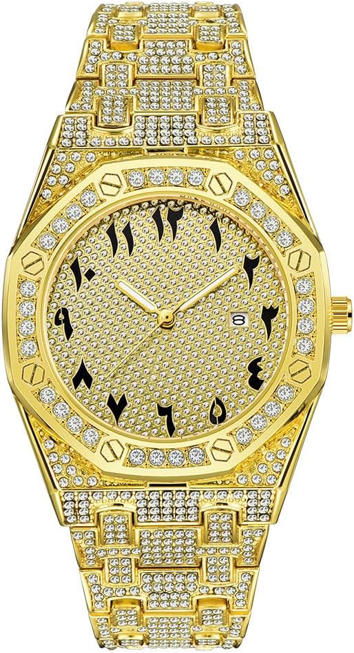 Amazon.com: Hip Hop Watches for Men Octagon Iced-Out Bling Diamond ...