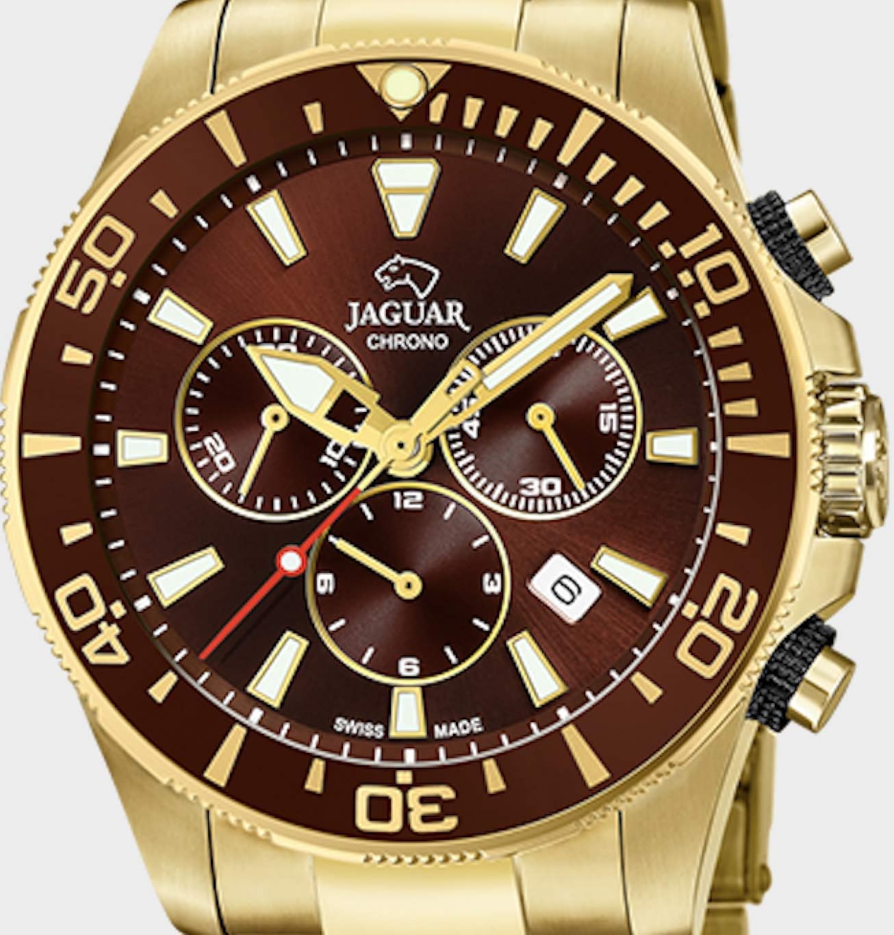JAGUAR Executive Collection J864/4 Watch 43.5 mm Chocolate Case with Plated Steel Strap for Men ...