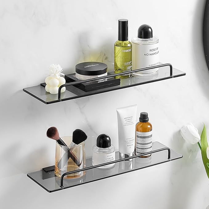 Amazon.com: Voldra 2 Pack Glass Shelf for Bathroom 15.7In Bathroom ...