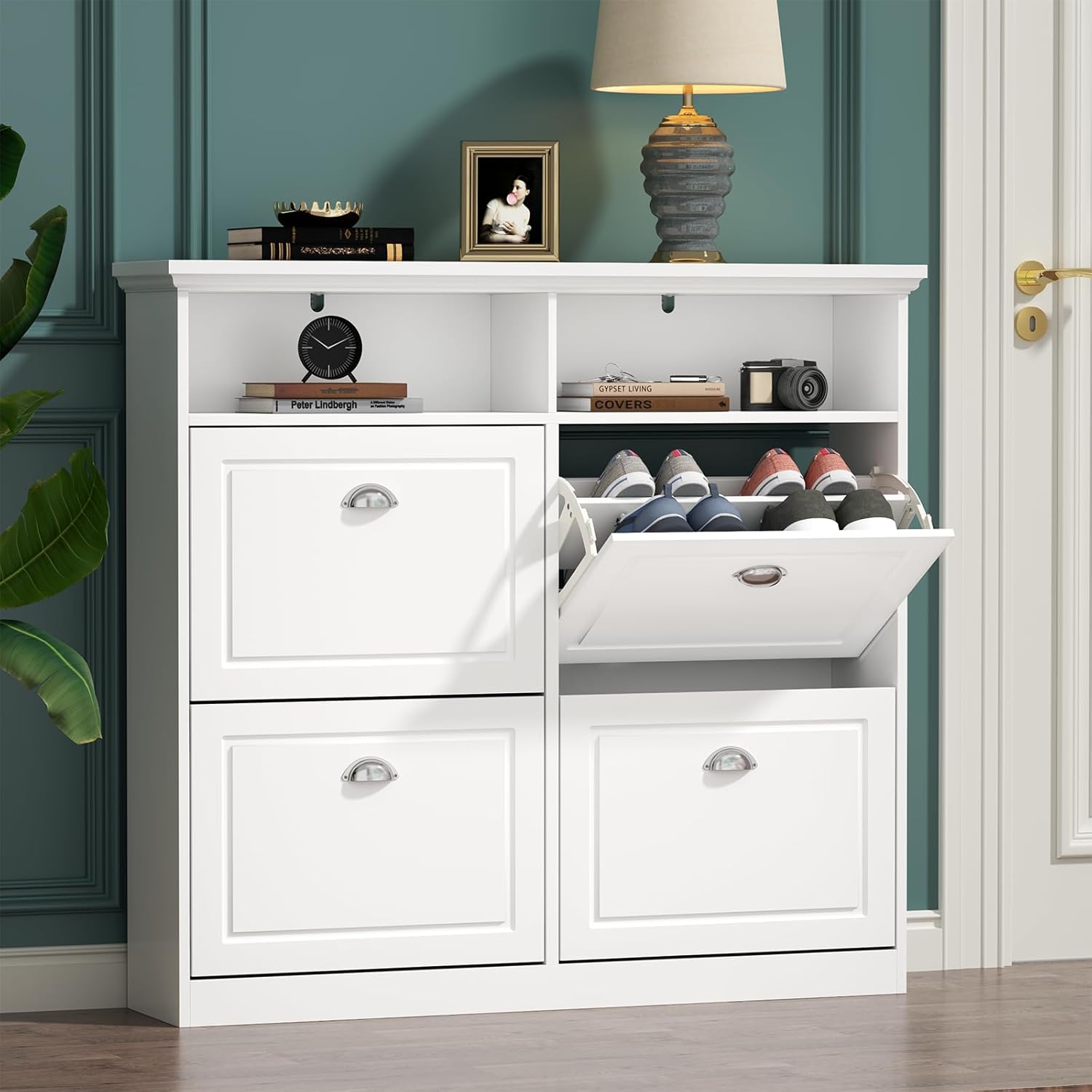 Amazon.com: Loomie Shoe Cabinet with 4 Flip Drawers, Freestanding Shoe ...