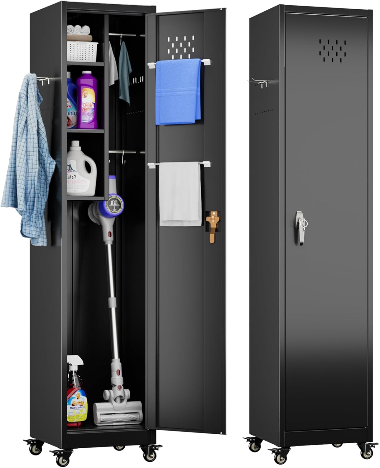 Amazon.com: METALYEYE 72''H Metal Broom Closet Storage Cabinet with ...