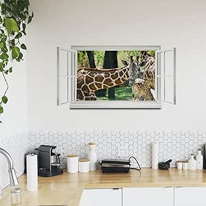 Amazon.com: PLIGREAT Cute 3D Giraffe Window Wall Stickers, Removable ...
