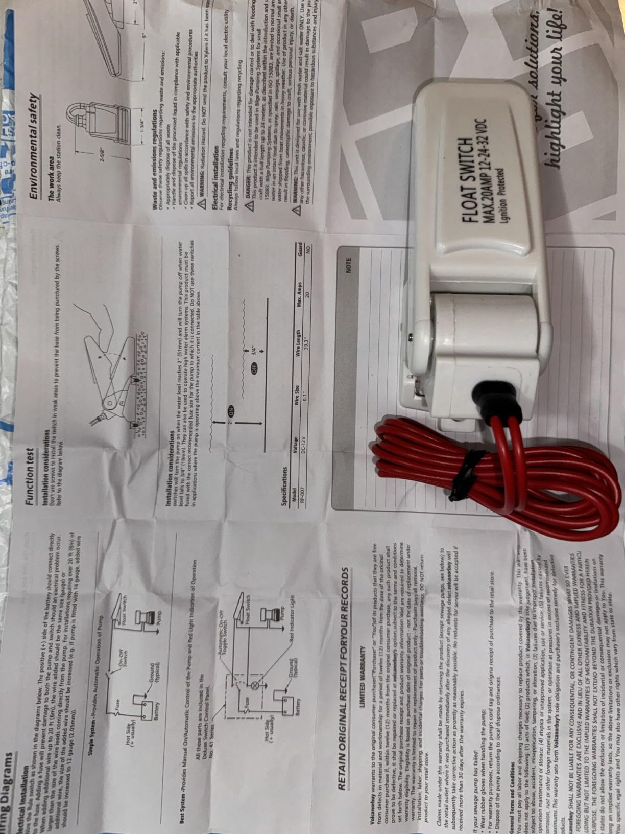 Amazon.com: 6699 Automatic Boat Bilge Float Switch Bilge Flow Sensor for DC 12V 24V 32V Electric ...