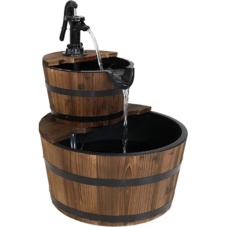 Sunnydaze Wood Barrel Water Fountain - 3-Tier Waterfall Fountain ...