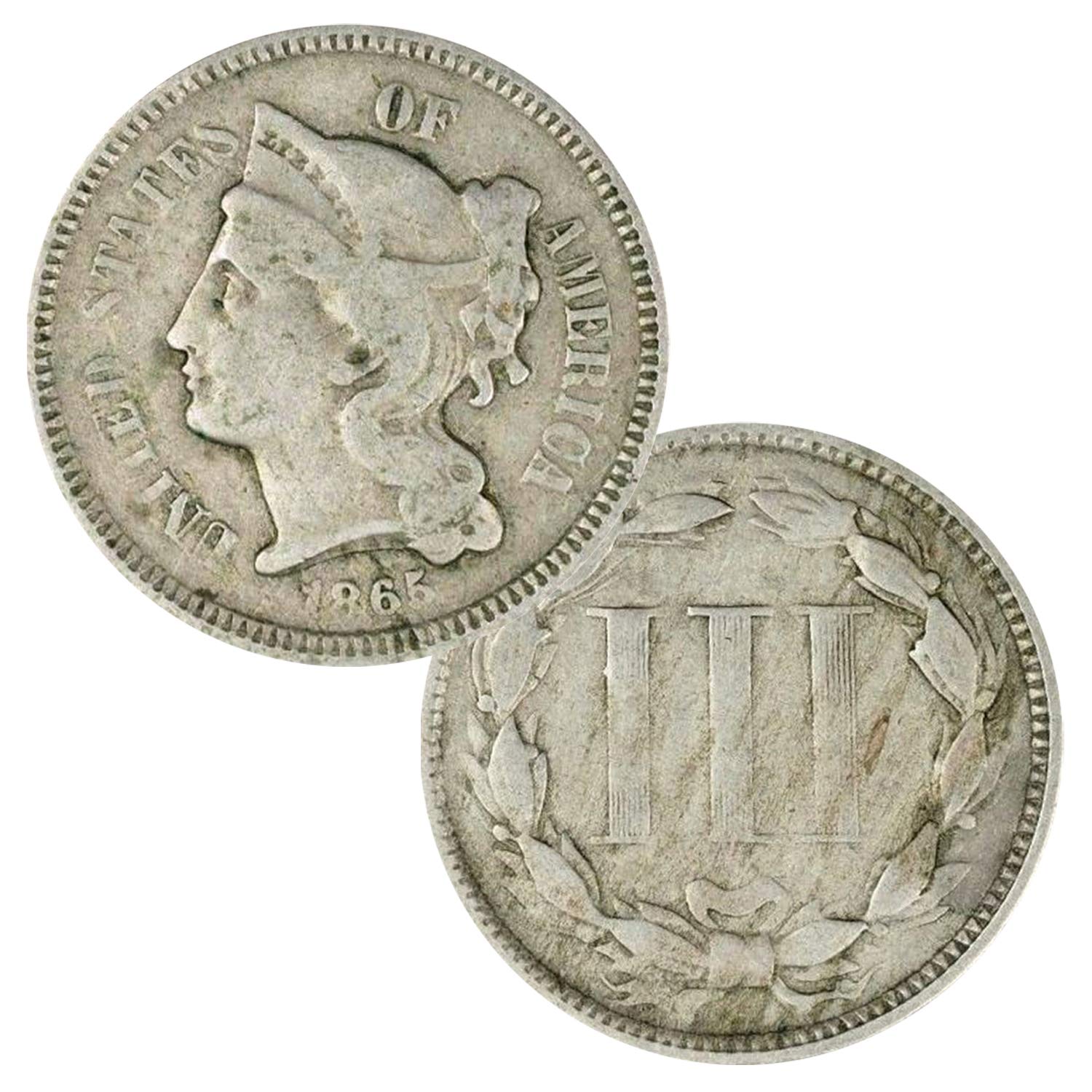 USA 1865 Three Cent Nickel Coin - Circulated Condition - Authentic ...