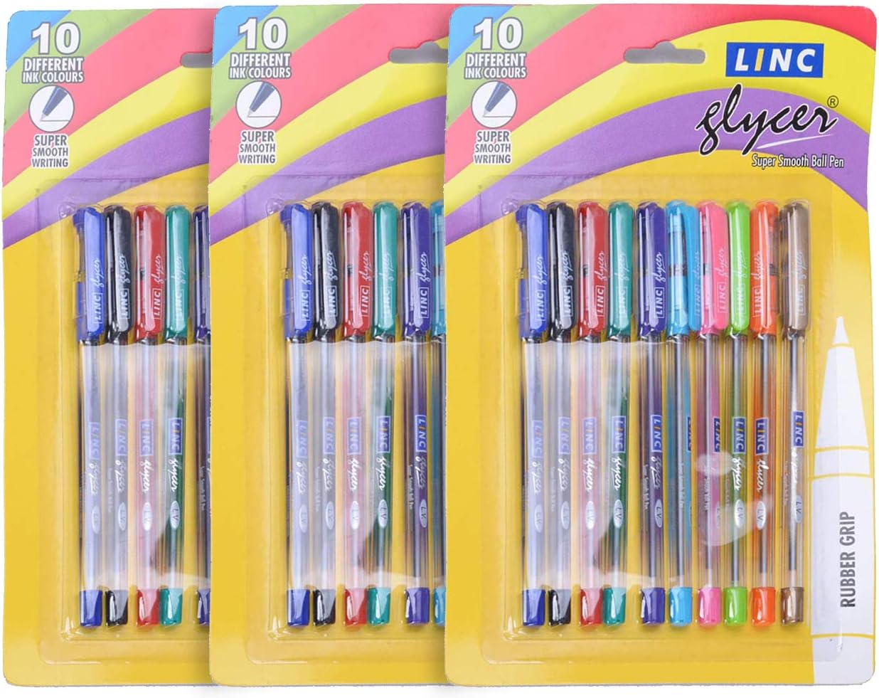 Linc 0.6mm Glycer Ball Pen | Multicolor Ink | Pack of 3 : Amazon.in ...