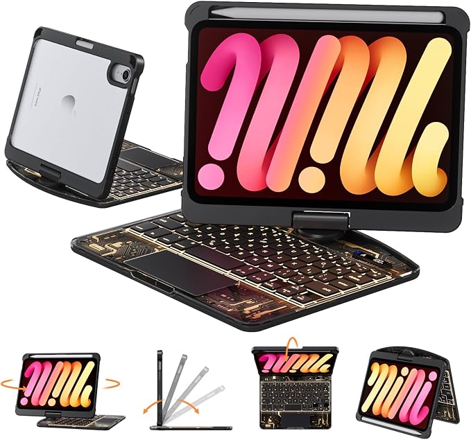 Amazon.com: Tiaota Transparent Case with Keyboard for iPad mini 7 A17 ...