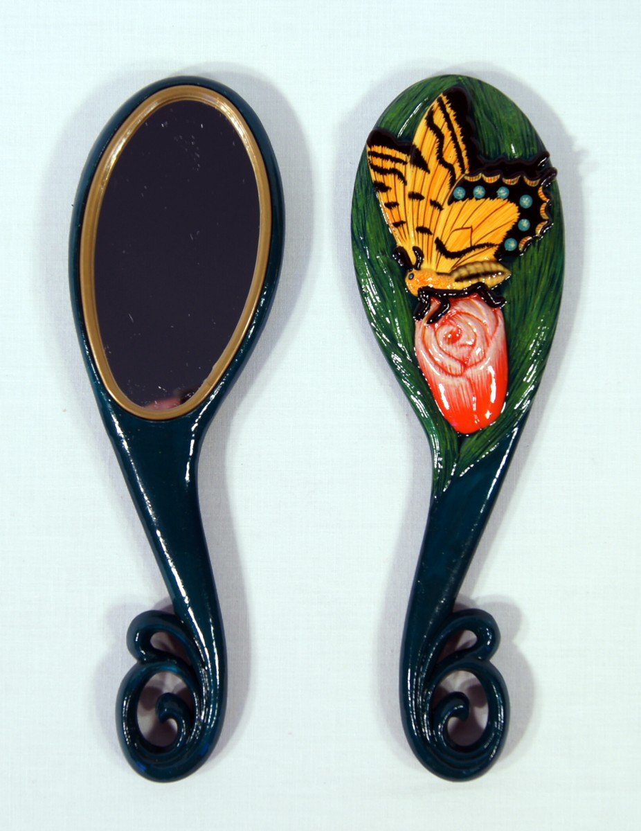 Amazon.com : Handpainted Yellow Butterfly Insect Handheld Mirror ...