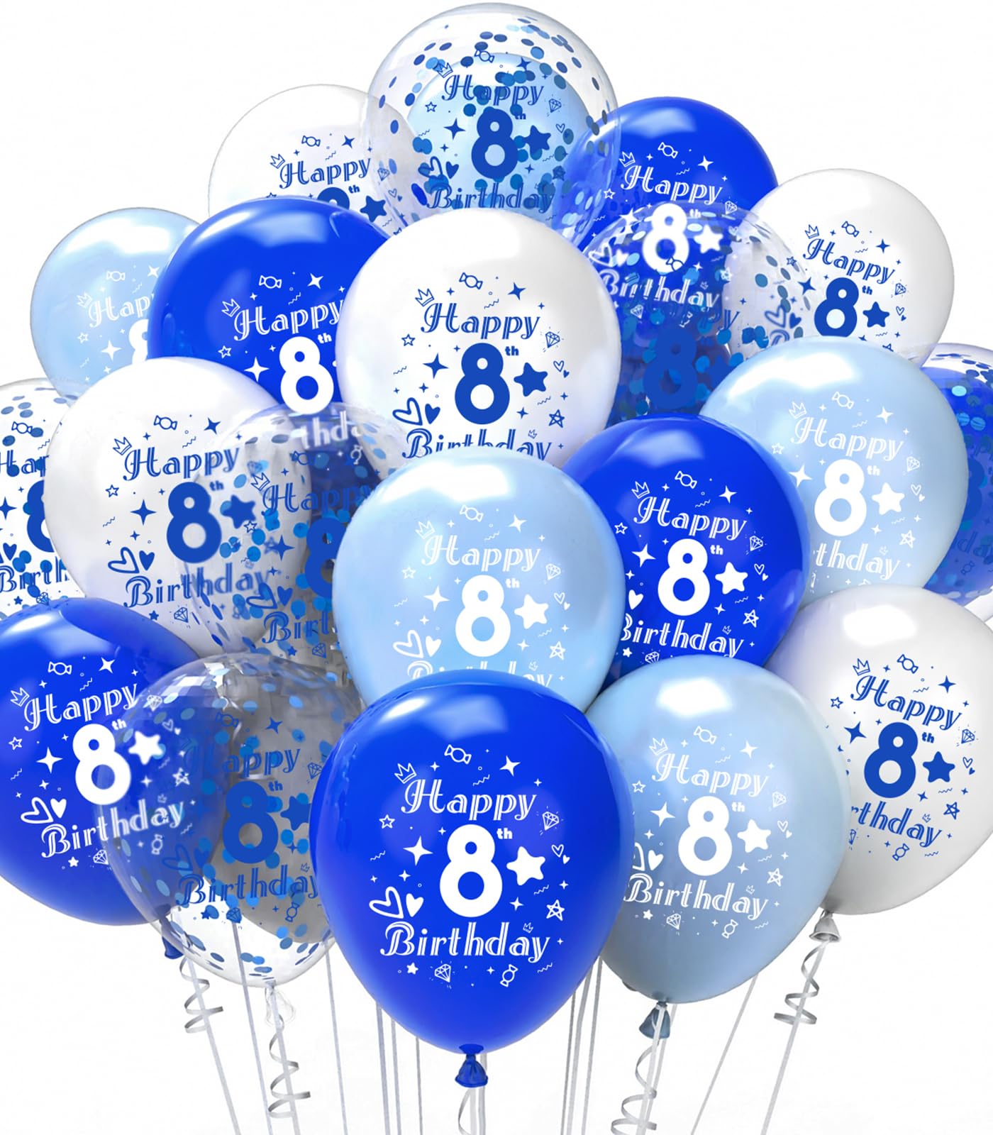 Amazon.com: SUWEN Blue 8th Birthday Balloons 38PCS 12Inch Latex Number ...