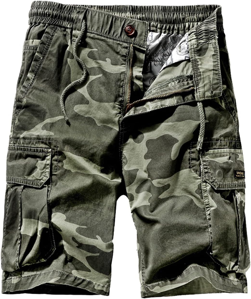 chouyatou Men's Casual Elastic-Waist Loose Multi-Pocket Chino Cargo ...