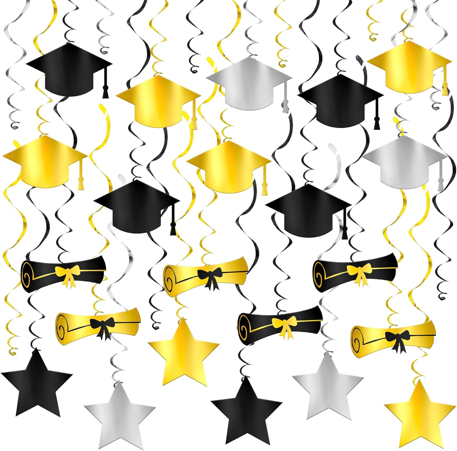 Amazon.com: KatchOn, Black and Gold Graduation Hanging Swirls - Pack of ...