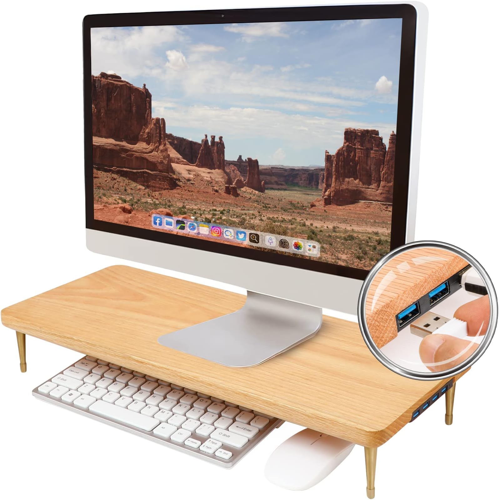 Amazon.com: Bamboo Monitor Stand Riser-Polished Aluminum Legs-Wood ...