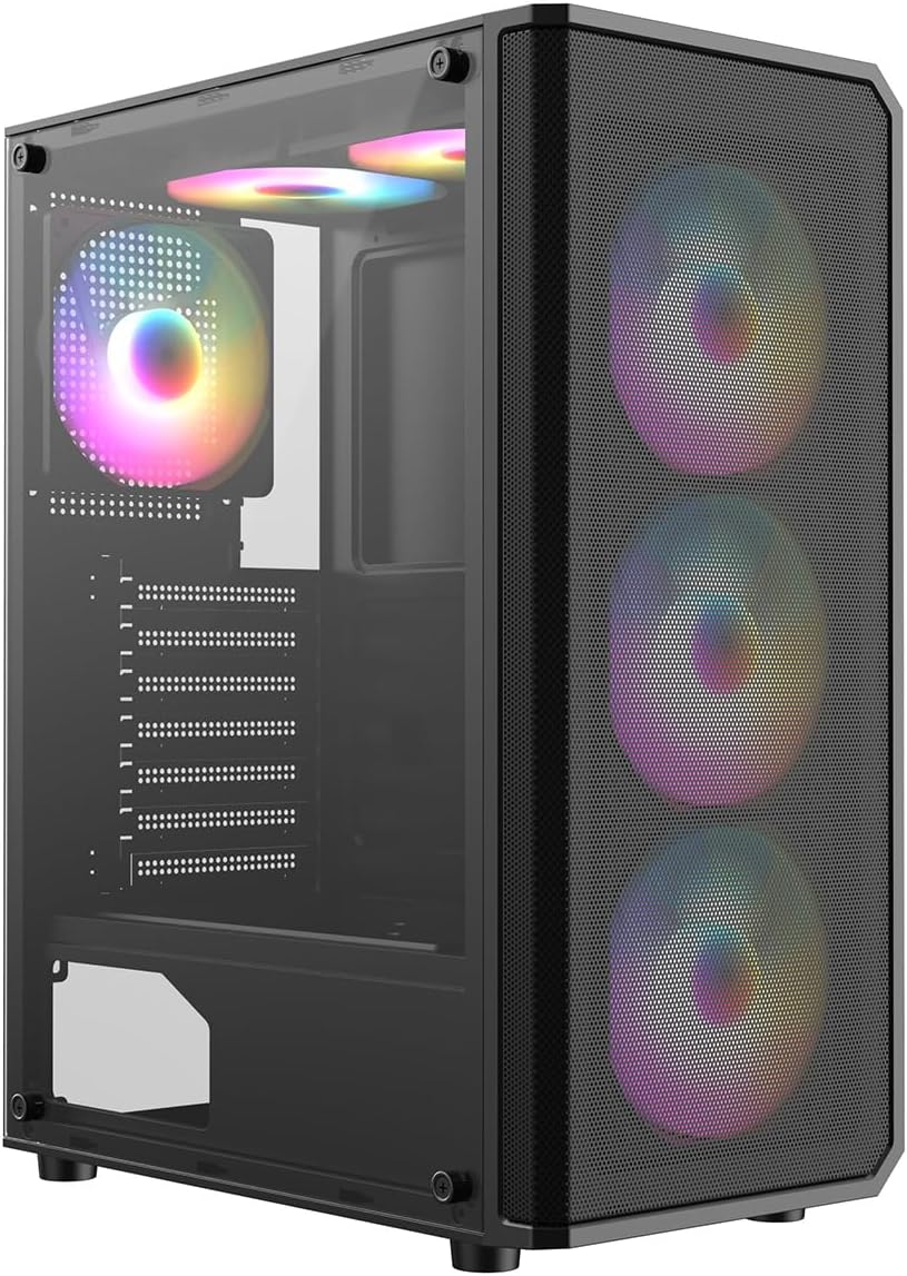 CiT Delta Black Mid-Tower PC Gaming Case ATX with Mesh+Accented ABS ...