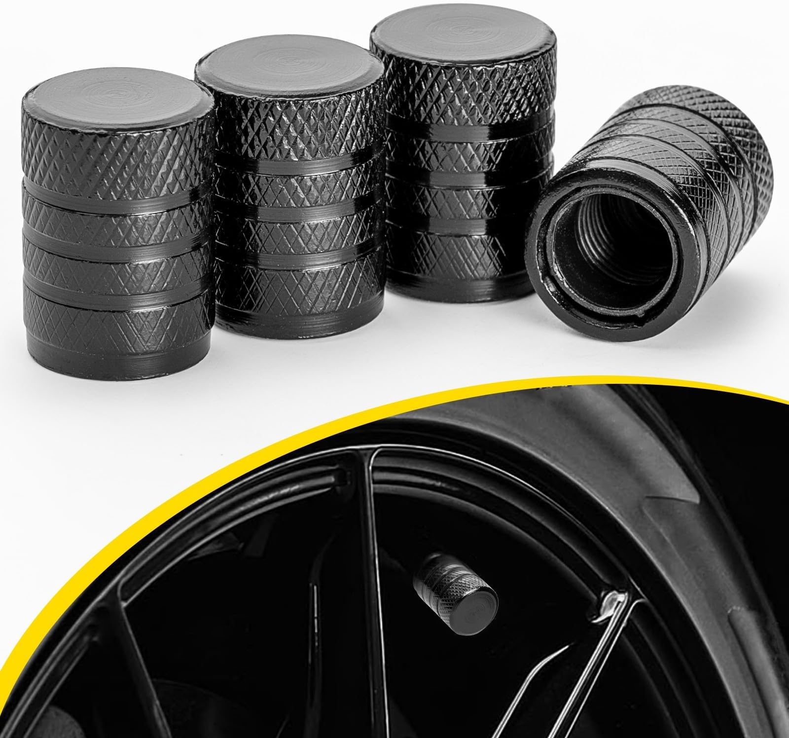 Amazon.com: Black Anodized Aluminum Tire Valve Caps - 4 pcs/Pack, Corrosion Resistant Universal ...