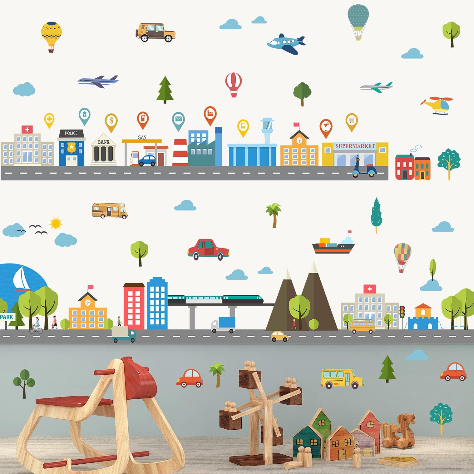 Amazon.com: Amimagen Colorful City Skyline Wall Stickers - City ...