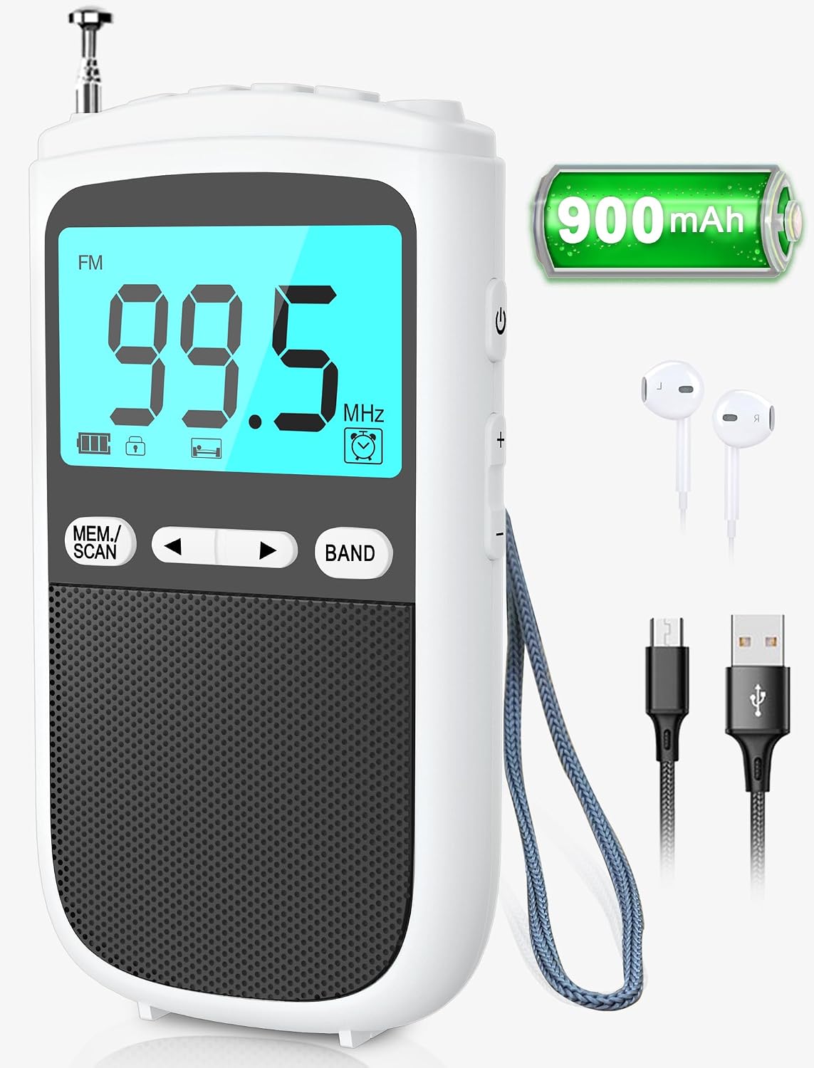 Portable Radio AM FM, Pocket LCD Tuning Walkman Radio, Built-in Battery ...