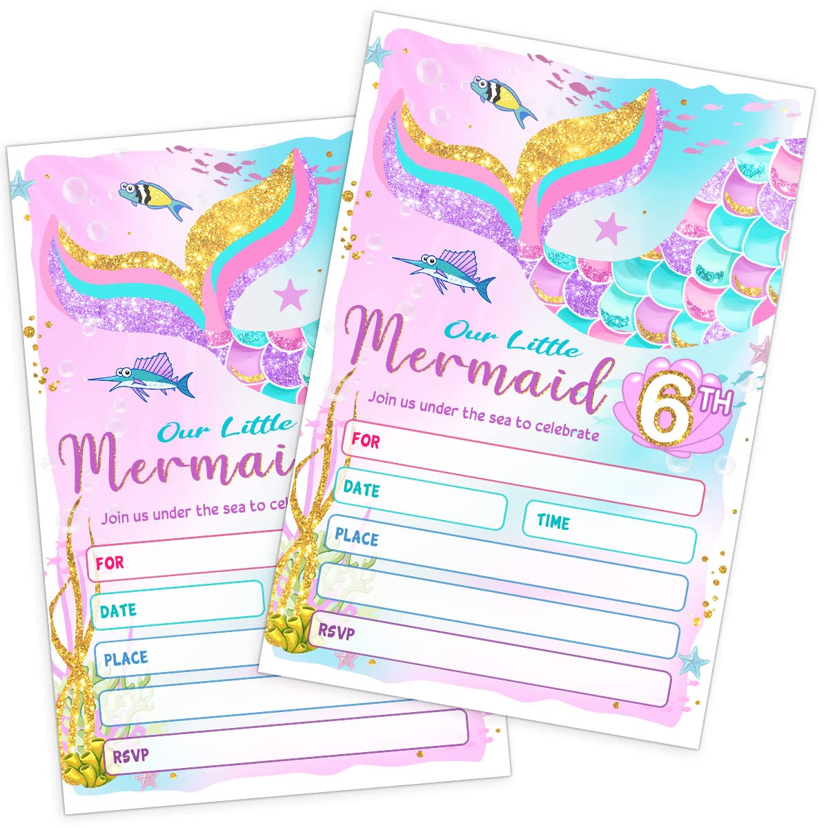 Buy QUPT Mermaid Birthday Party Invitation Cards, 6th Birthday Party ...