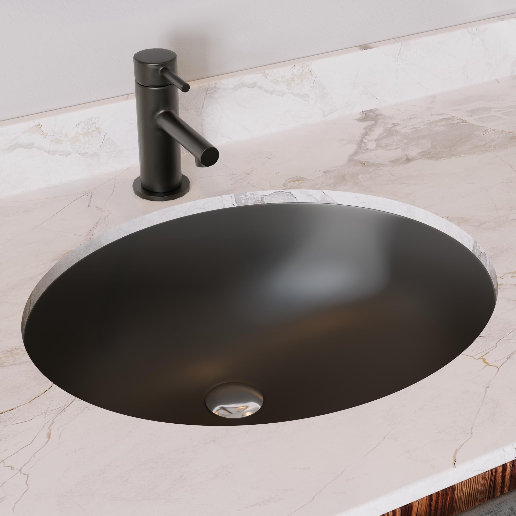 DeerValley DV-1U303B Black Undermount Bathroom Sink 18'' x 15'' Oval ...