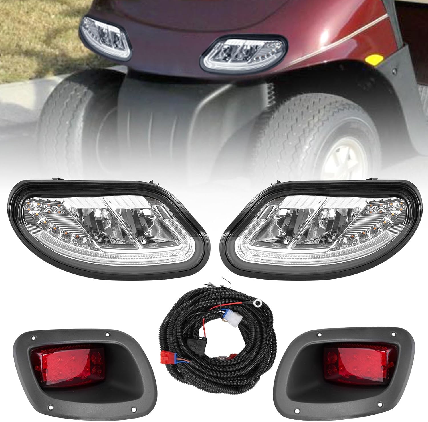 Amazon.com: Blogole LED Headlights and Tail Lights Kit Compatible EZGO ...