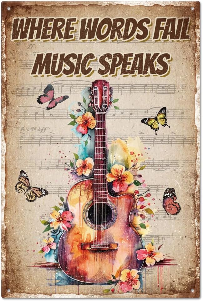 Beenanas Music Speaks Sign Retro Guitar Vintage Plaque Guitar : Amazon ...